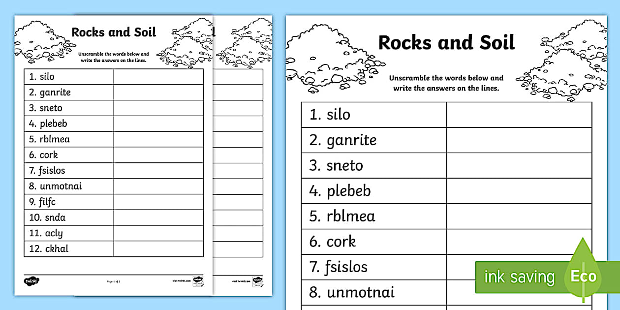 Rocks and Soil Word Unscramble (teacher made) - Twinkl