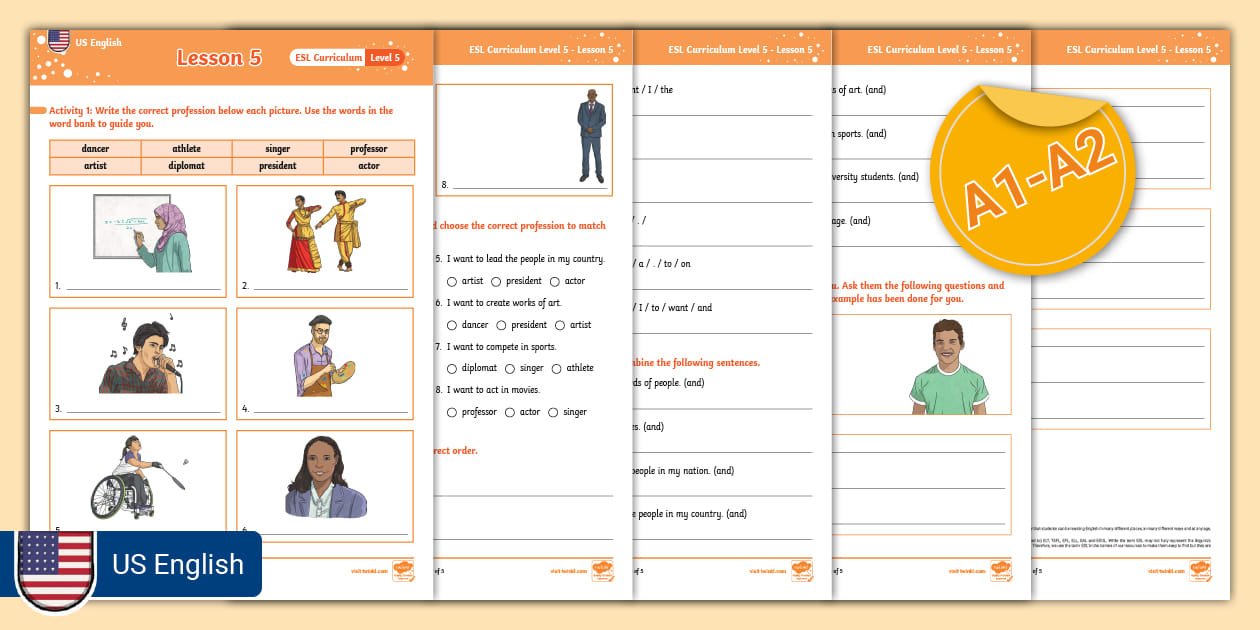 Twinkl ESL Curriculum Level 5 Professions Activity - Twinkl