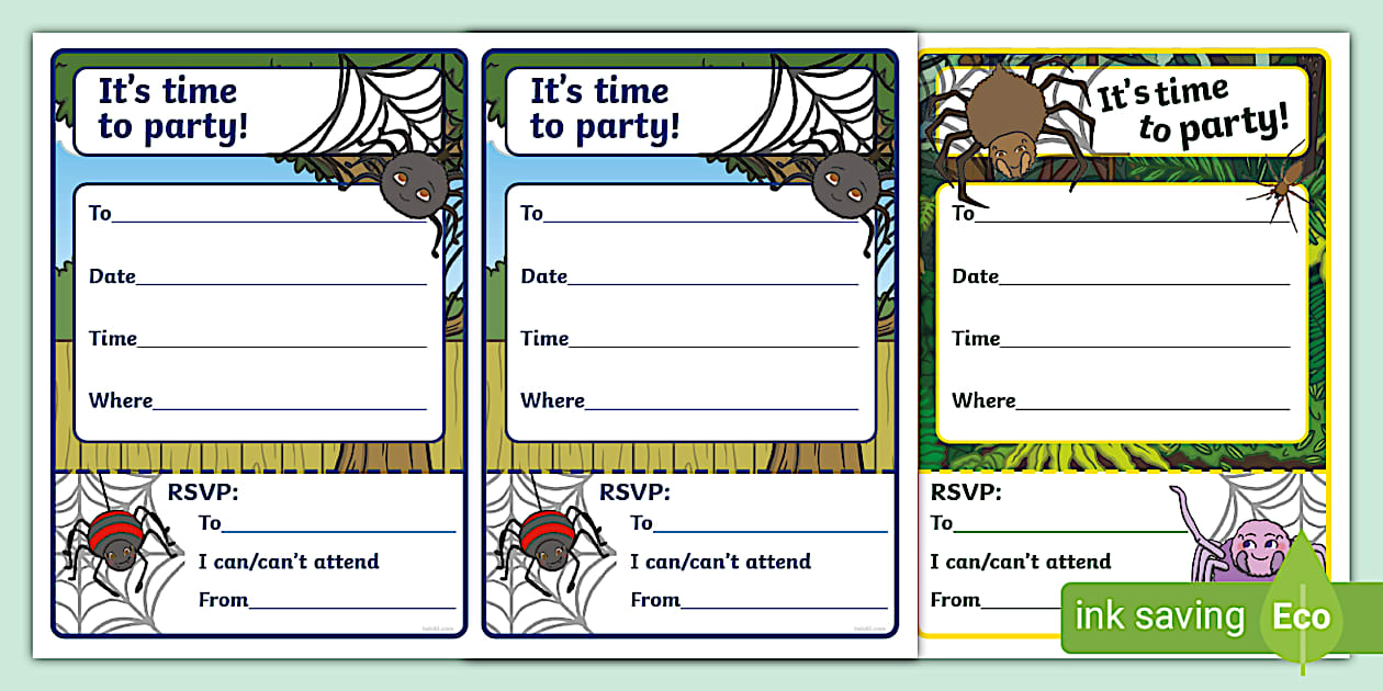 Spider Themed Party Invitations (Teacher-Made) - Twinkl