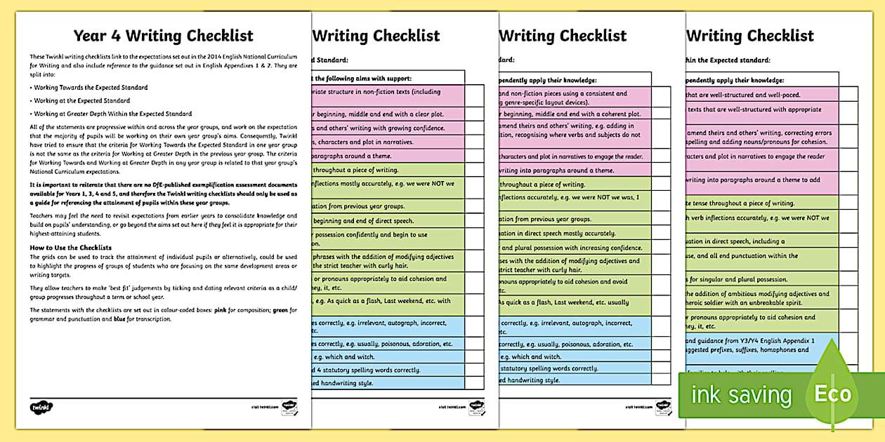 Year 4 Writing Checklist | KS2 Level 4 Writing Expectations