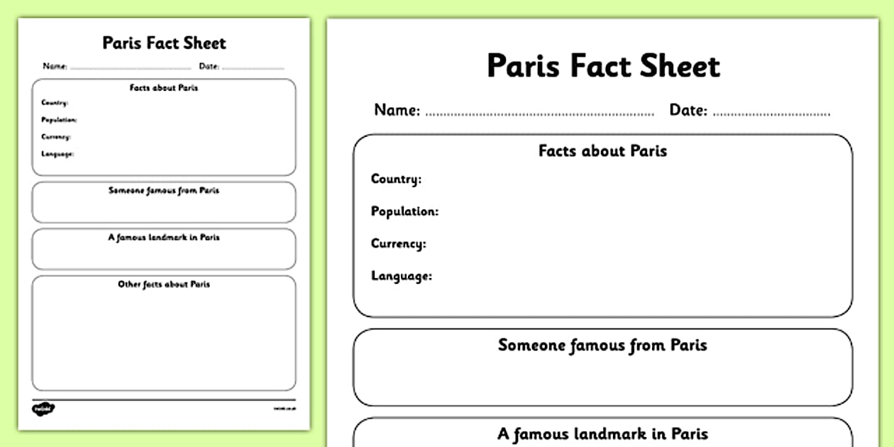Facts About Paris Writing Template (teacher made) - Twinkl