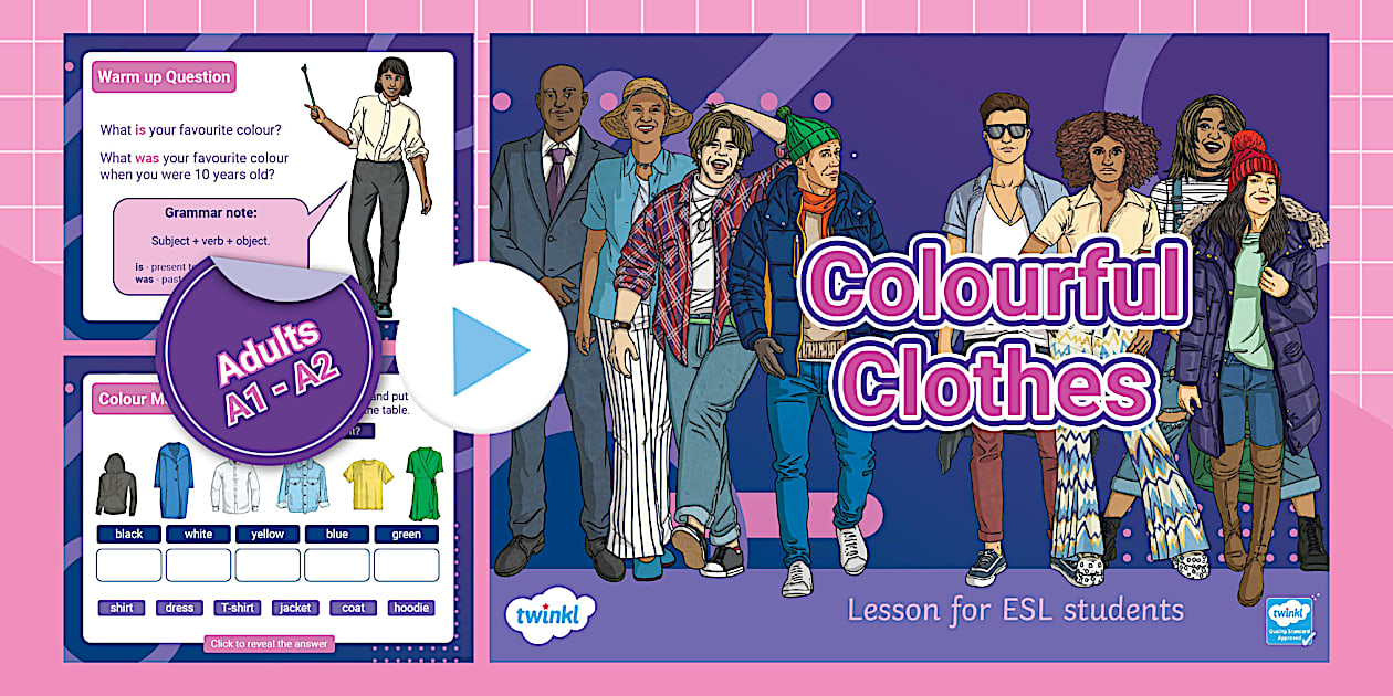 ESL Colourful Clothes PPT [Adults, A1-A2] (teacher made)