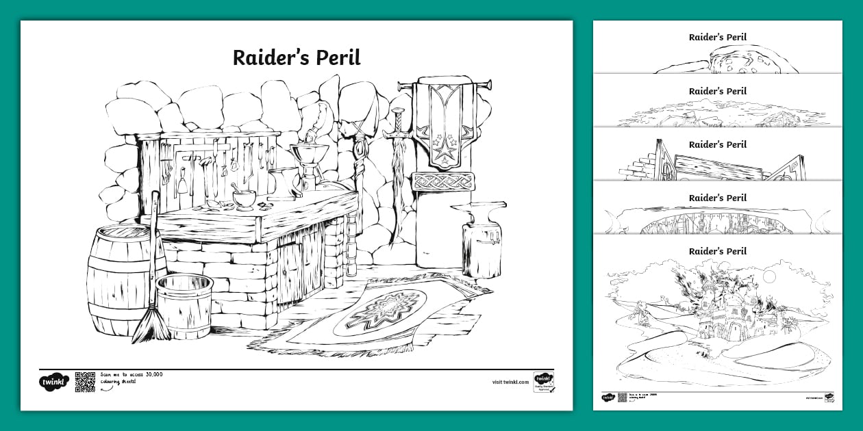 KS2 Fantasy Gaming Adventure Story 'Raider's Peril' Colouring Pages
