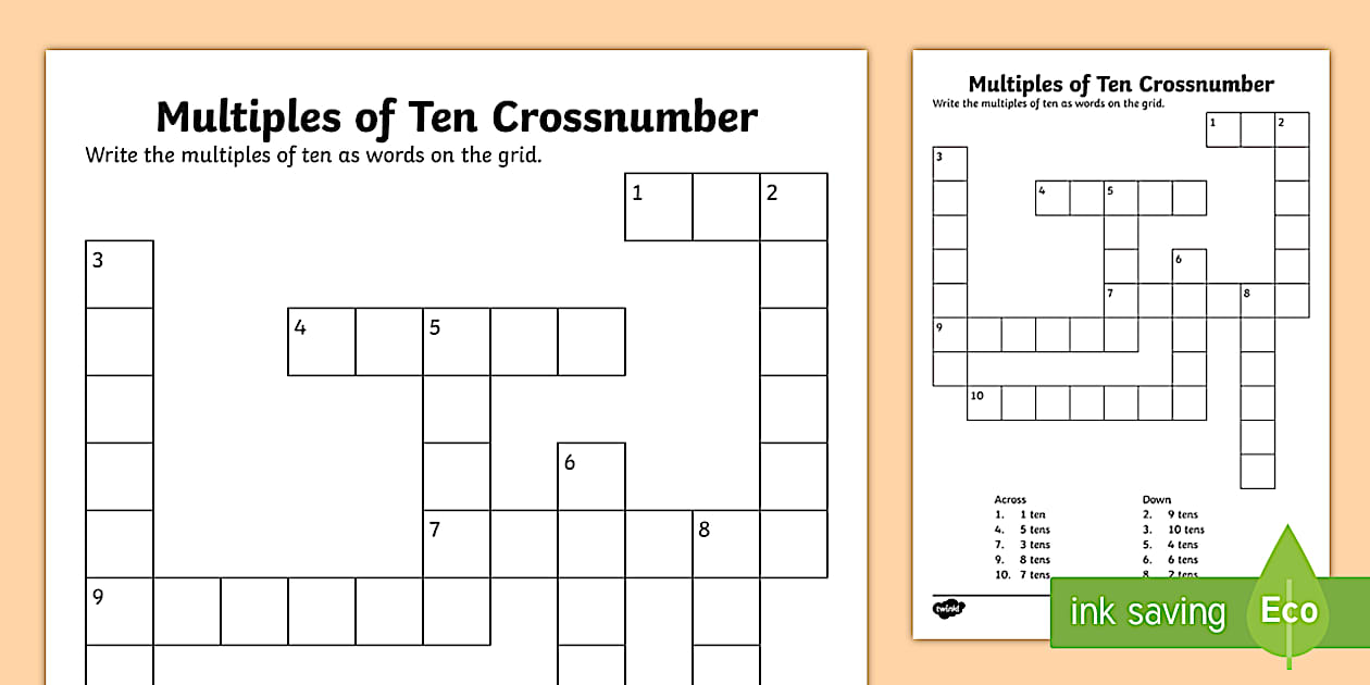 KS1 Multiples of 10 Crossnumber Worksheet / Worksheet