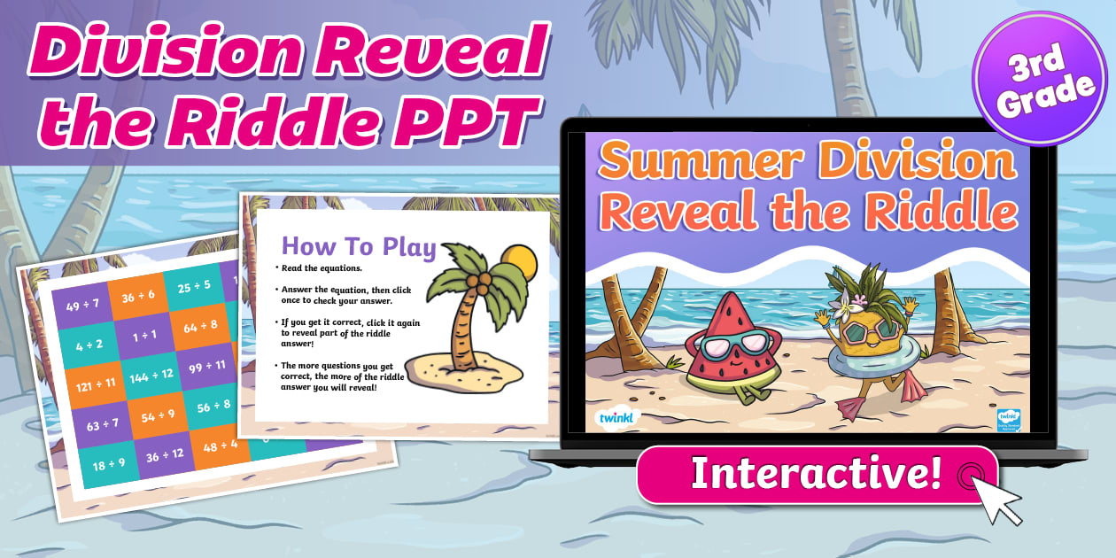 Summer Division Reveal Riddle Math Assessment PowerPoint