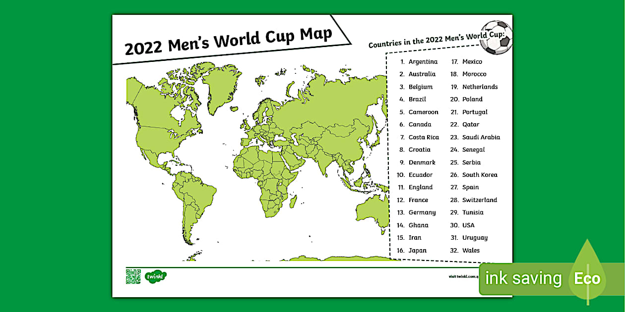 2022 Men's World Cup Map (Teacher-Made) - Twinkl