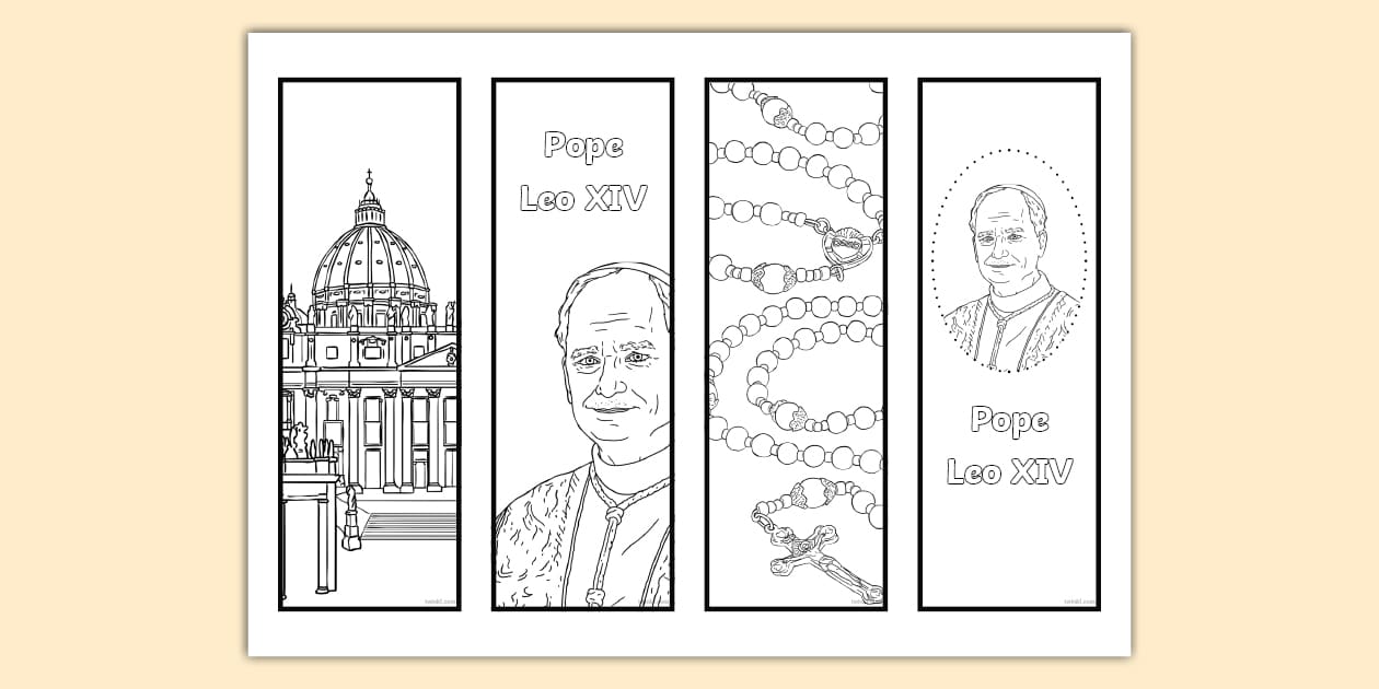 KS2 Pope Leo XIV Colouring Bookmarks - RE - Twinkl