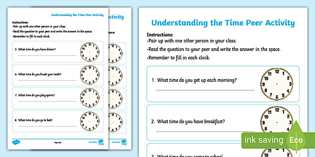 Understanding the Time Peer Worksheet (teacher made)