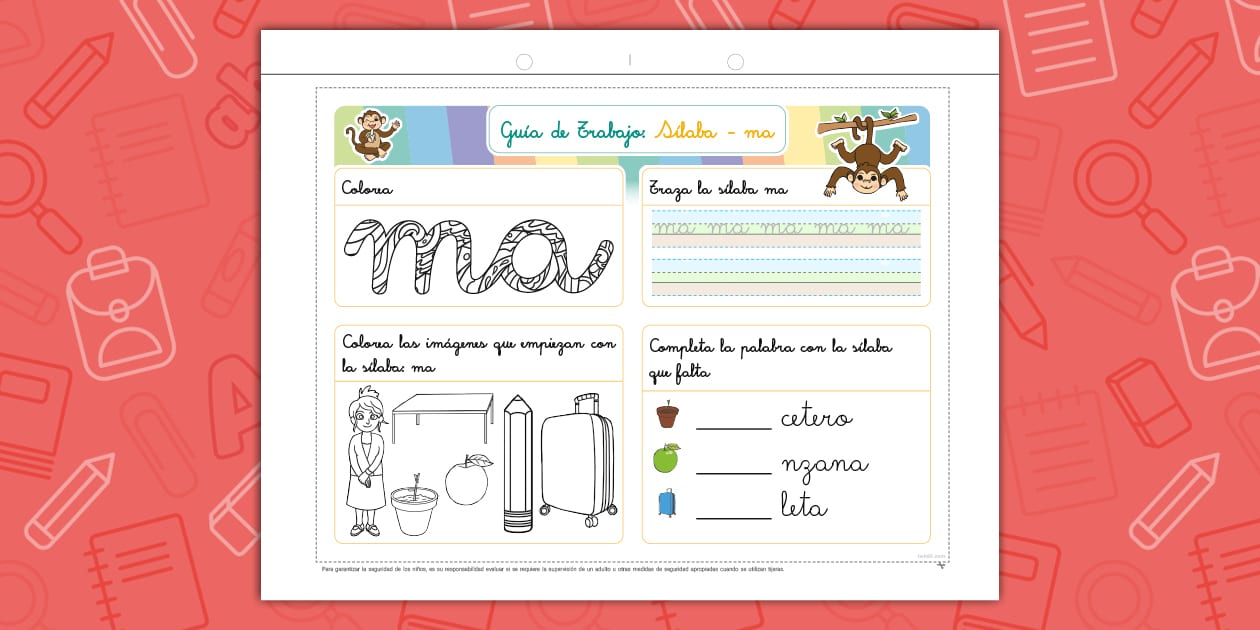 Guía de Trabajo: Escritura de la Sílaba -ma (teacher made)