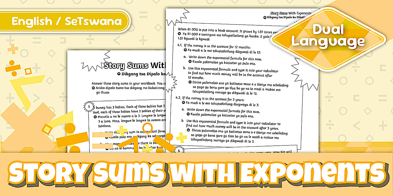 Gr 7 Maths Story Sums with Exponents - Setswana/English
