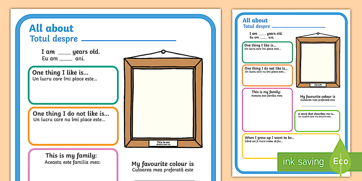 All About Me Display Poster English/Romanian - Twinkl