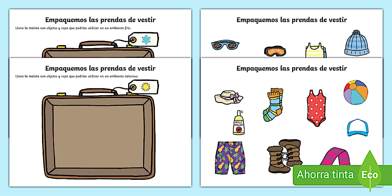 Hojas de actividad: Clasificando las prendas de vestir- Guía de trabajo