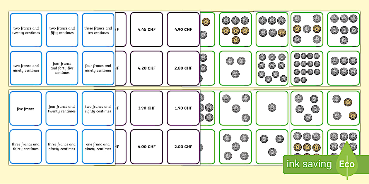 Swiss Francs to CHF 5 Matching Cards (Hecho por educadores)