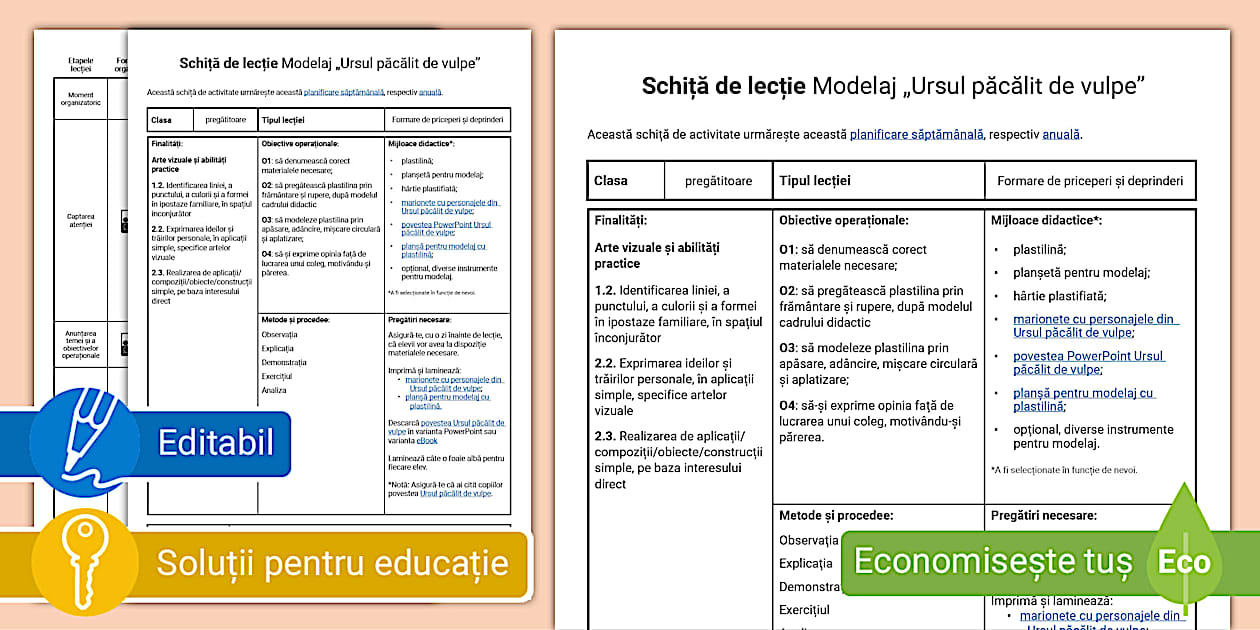Modelaj: Ursul păcălit de vulpe – Schiță de lecție