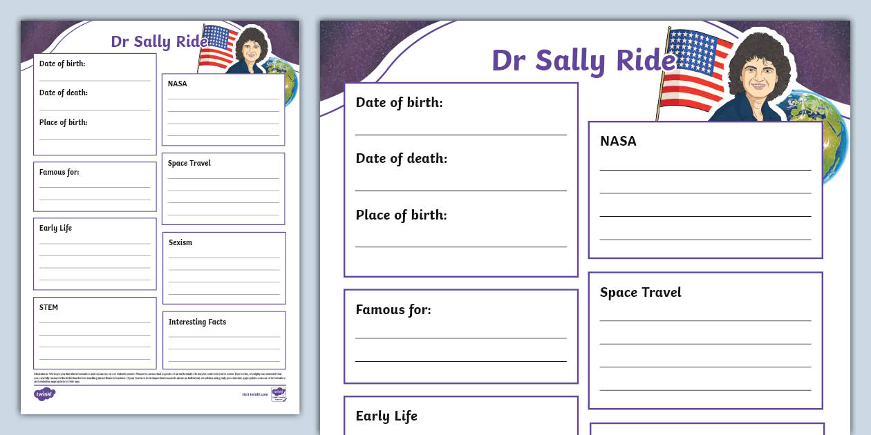 Dr Sally Ride Fact File Template,NASA (teacher made)