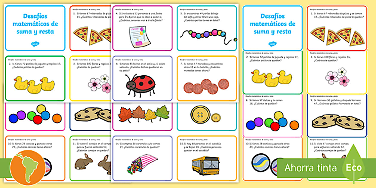 Editable Desafíos matemáticos de suma y resta hasta el 100