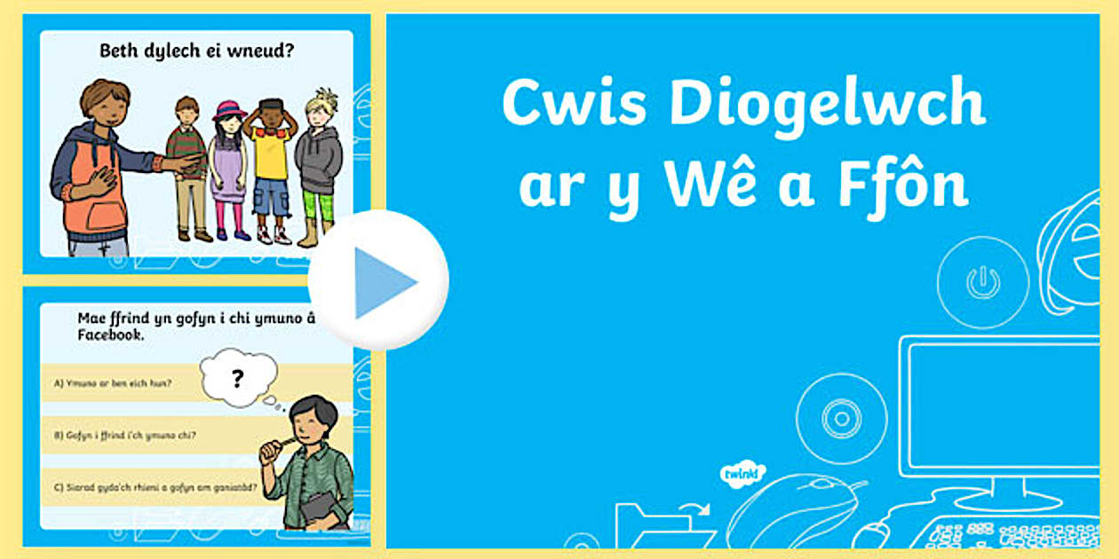 Cwis Diogelwch ar y Wê ac ar Ffôn PowerPoint-Welsh