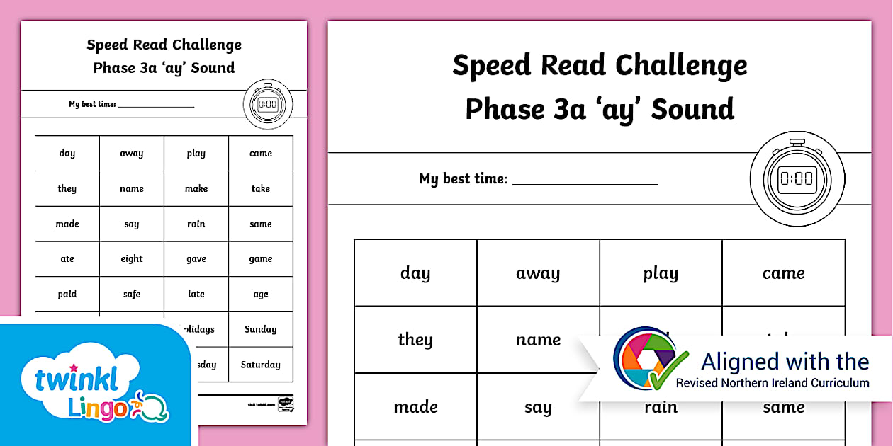 NI Linguistic Phonics Phase 3a 'ay' Sound Speed Read Challenge