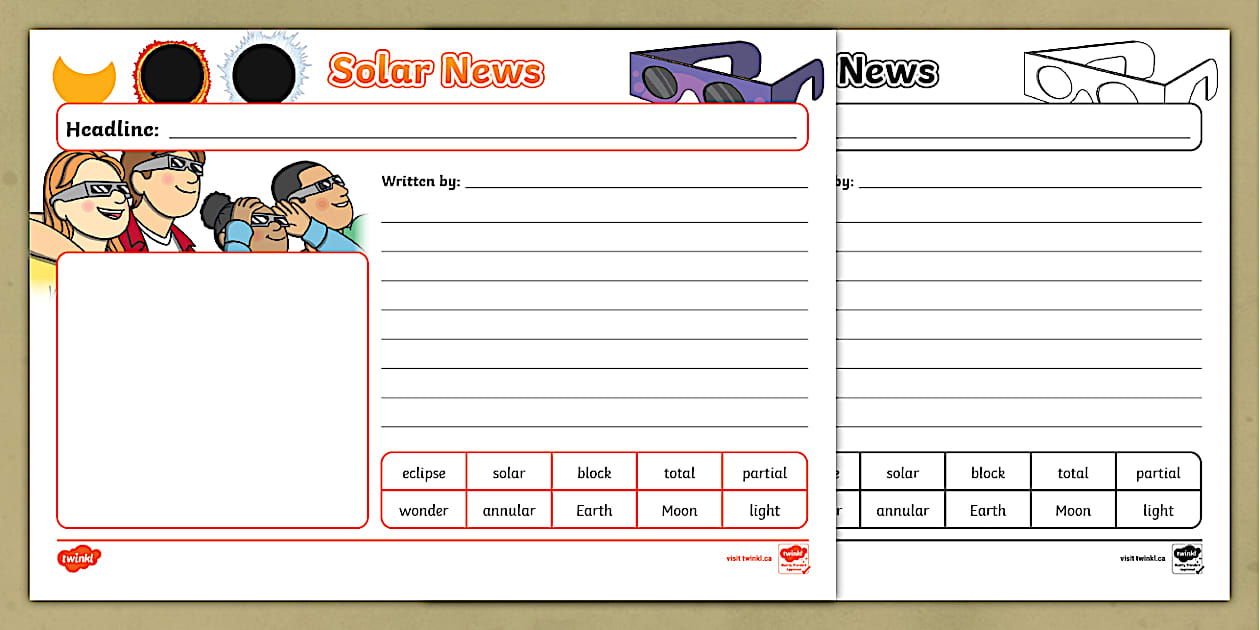 Solar Eclipse Newspaper Writing Template (teacher made)