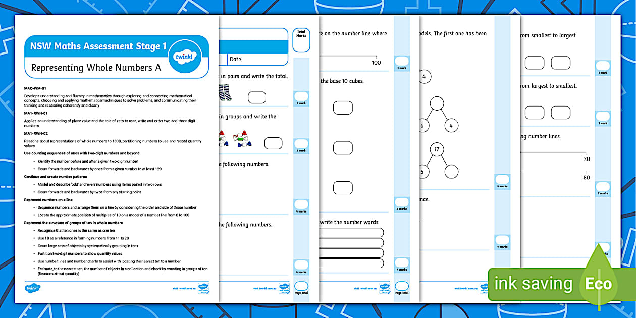 NSW Maths Assessment Stage 1 - Representing Whole Numbers A
