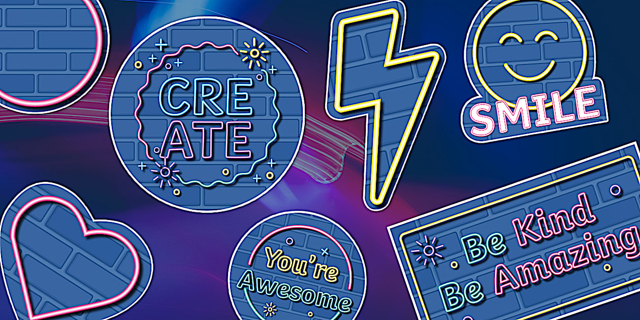 Welcome Back! Neon Theme Cutouts (teacher made) - Twinkl