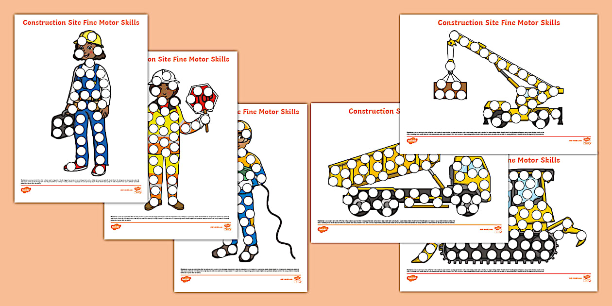 Construction Site Button Placing Fine Motor Skills Activity