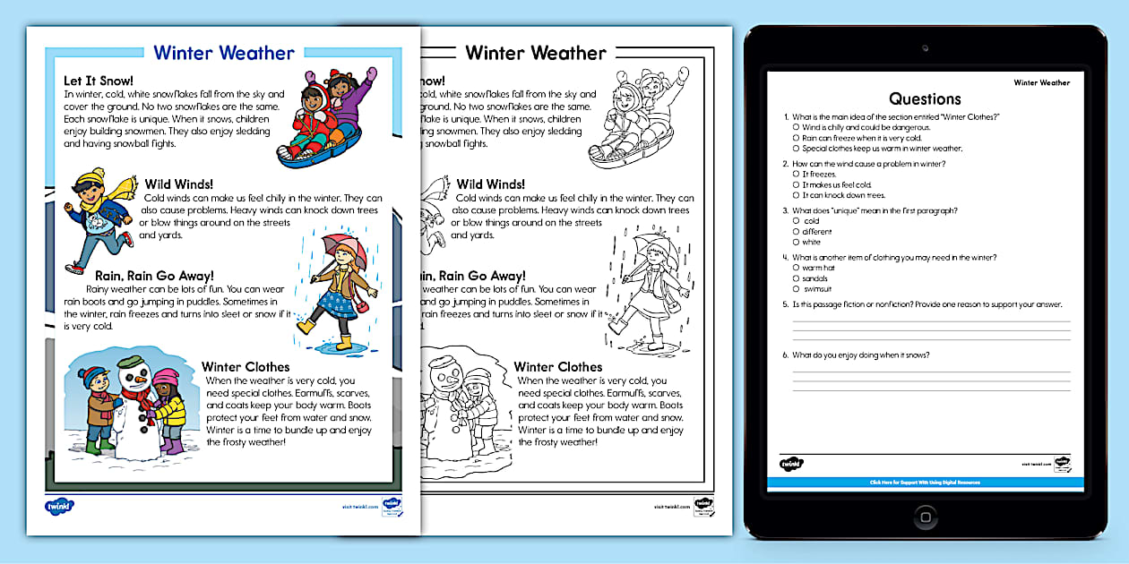 2nd Grade Winter Reading Comprehension Worksheet | Twinkl USA