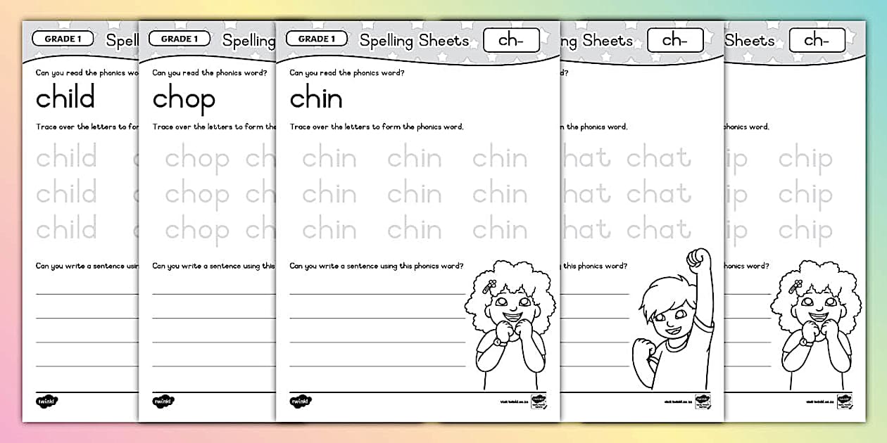 Grade 1 ch- Spelling Sheets (teacher made) - Twinkl