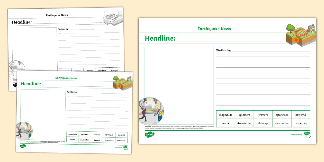 Earthquake Newspaper Writing Template - Twinkl
