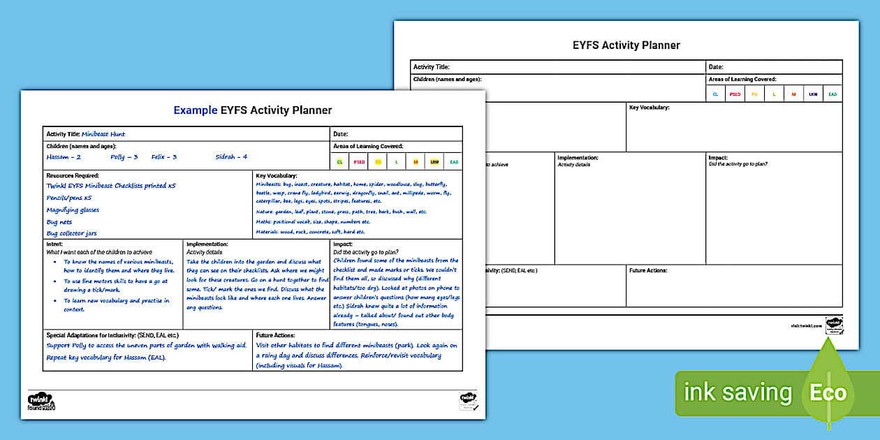 Editable EYFS Activity Planning Sheet (teacher made)