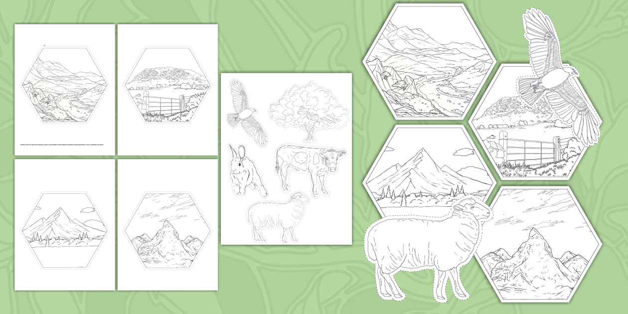 Mountains Hexagon Display Colouring Activity