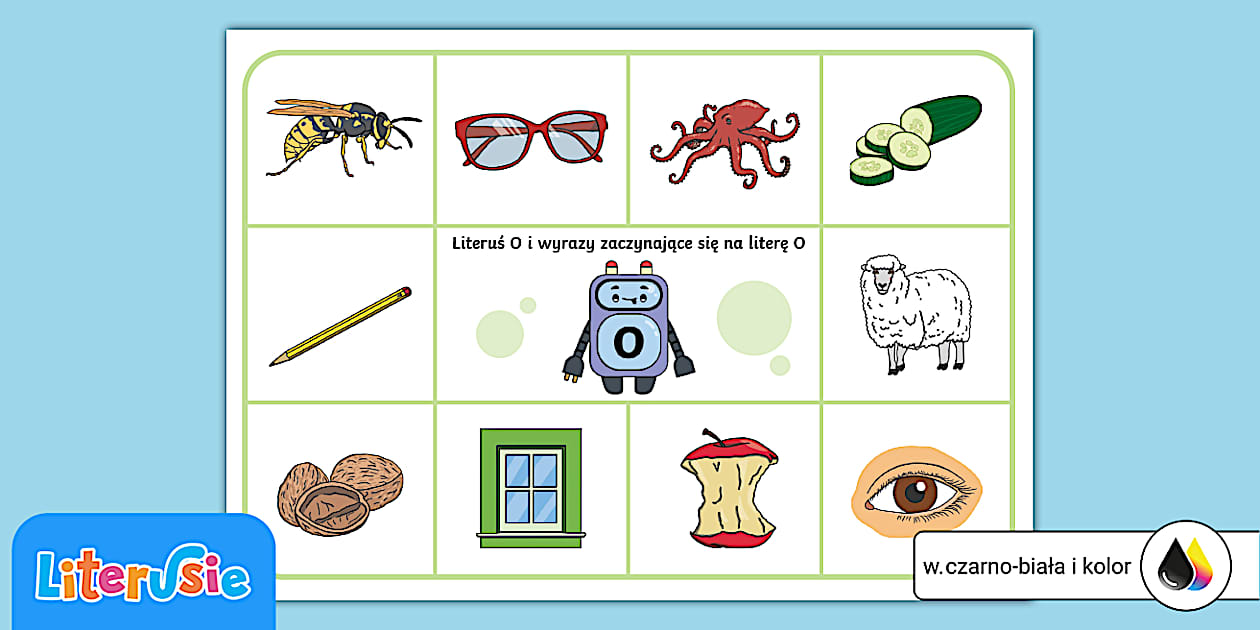 Literuś O | Plansza ze słowami | Co się zaczyna na literę O?