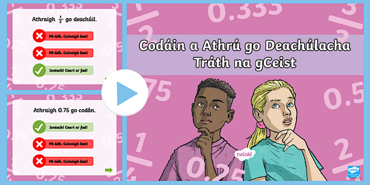 Converting Fractions to Decimals PowerPoint Gaeilge - Twinkl