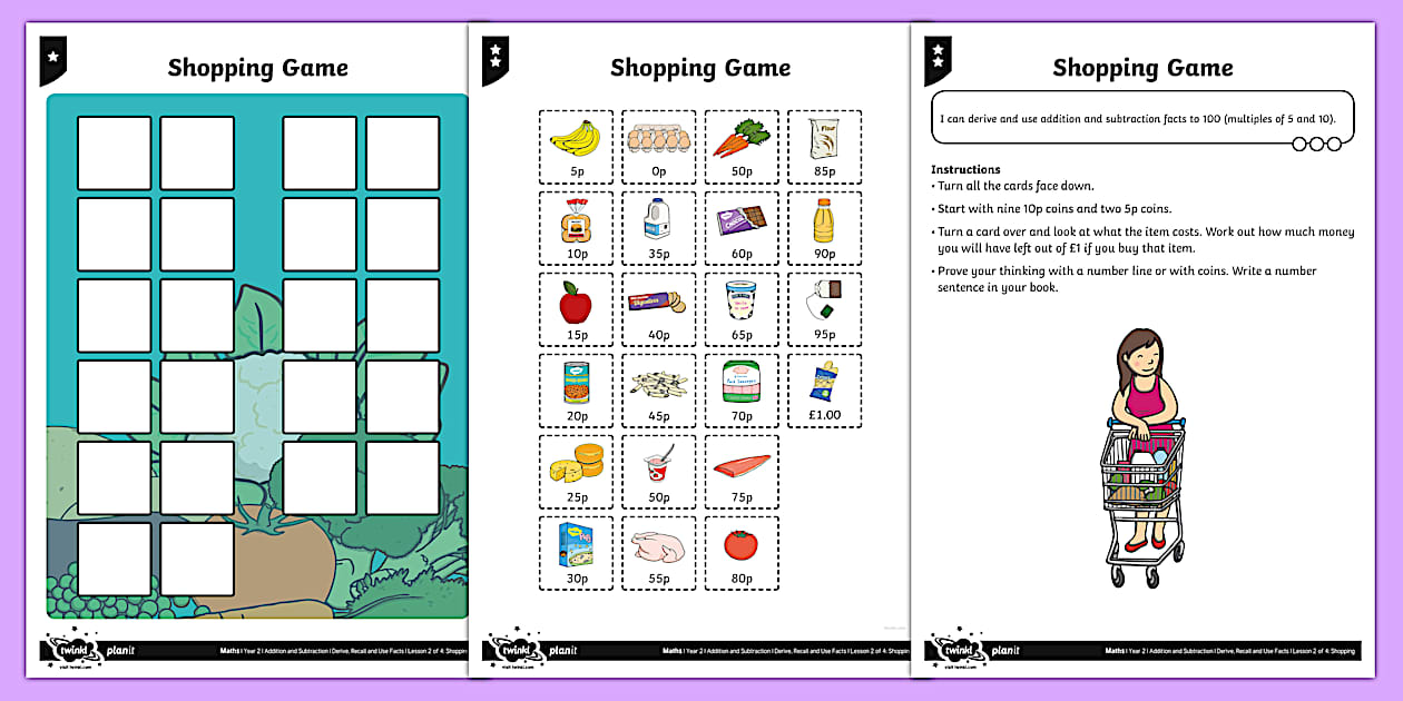 Number Bonds to 100 Shopping Game - Primary Resources - KS1
