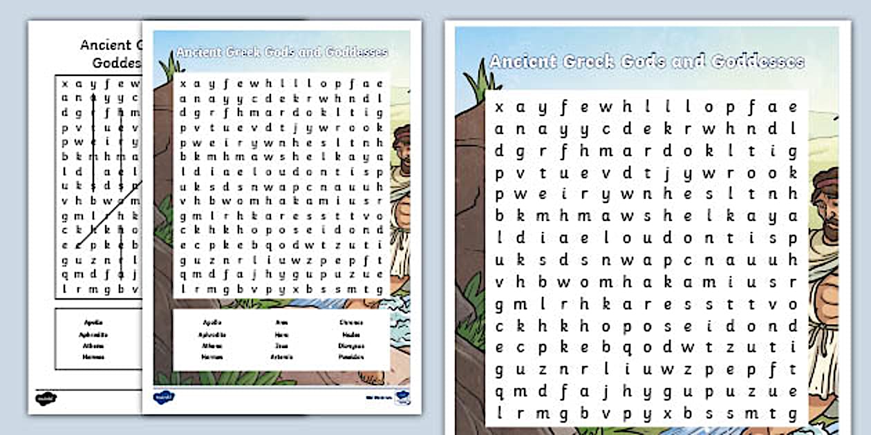 Ancient Greek Gods and Goddesses Word Search (teacher made)