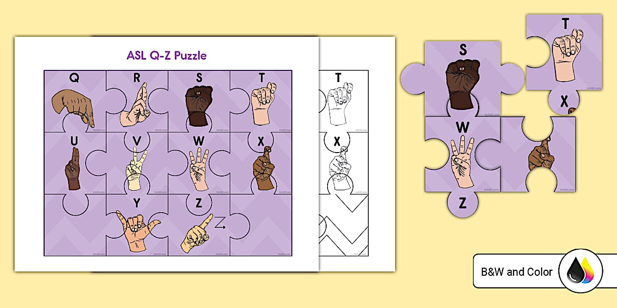 ASL Letters Q-Z Puzzle Worksheet (teacher made) - Twinkl