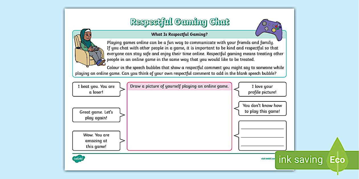 KS1 Respectful Gaming Chat Activity (teacher made) - Twinkl