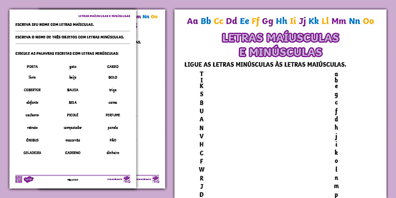 Atividade de letras maiúsculas e minúsculas para autismo
