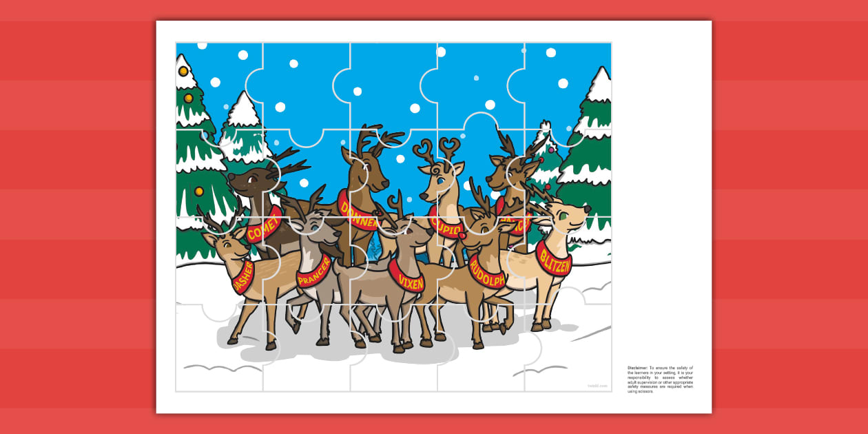 Christmas Reindeer Jigsaw Puzzle (Teacher-Made) - Twinkl