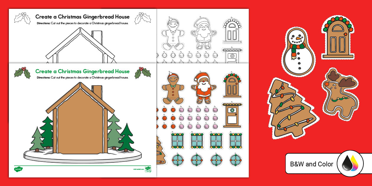 Christmas Gingerbread House Cutting Skills Worksheet