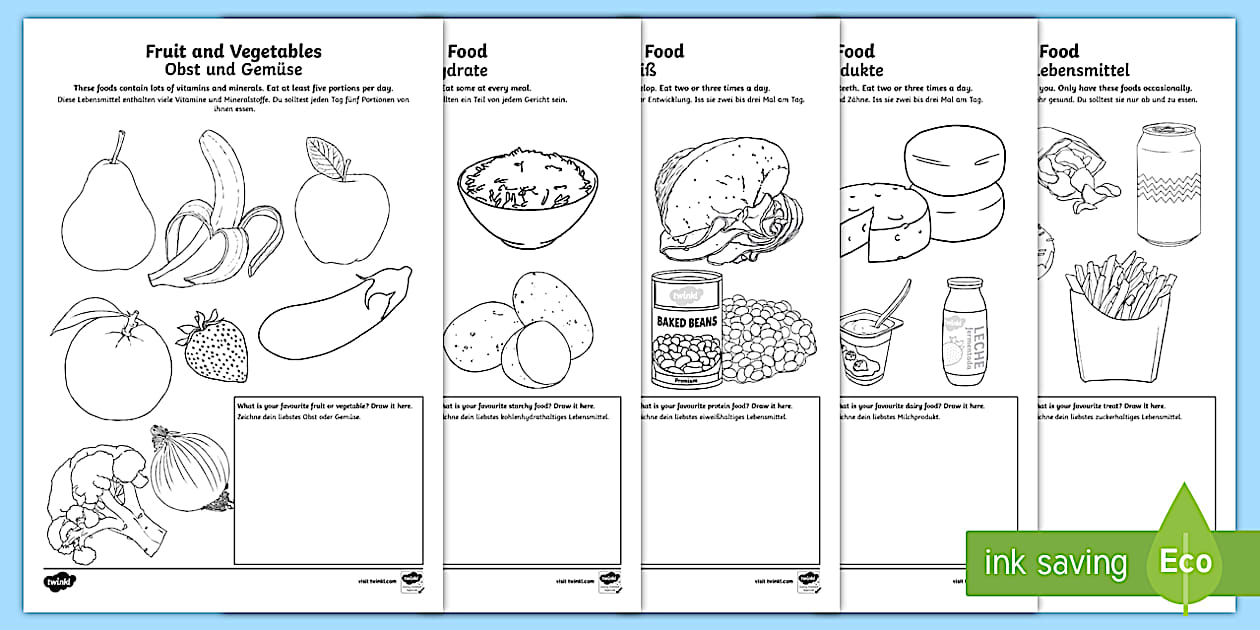 Healthy Eating Colouring Pages English/German - Twinkl