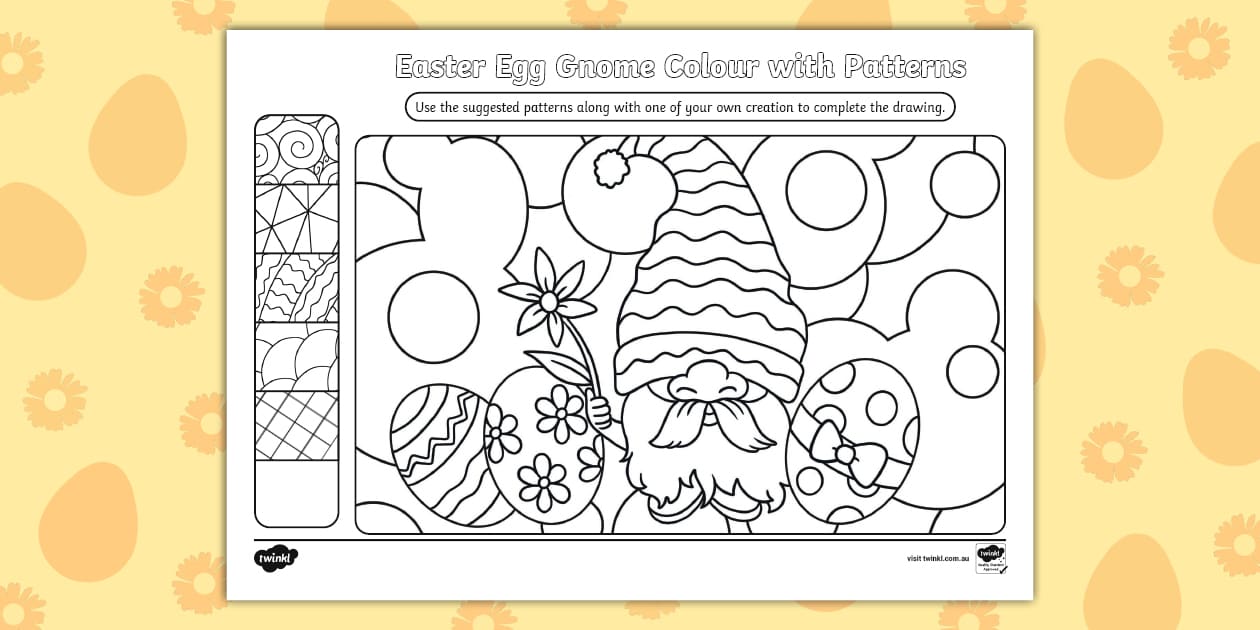 Easter Egg Gnome Colour with Patterns Activity - Twinkl