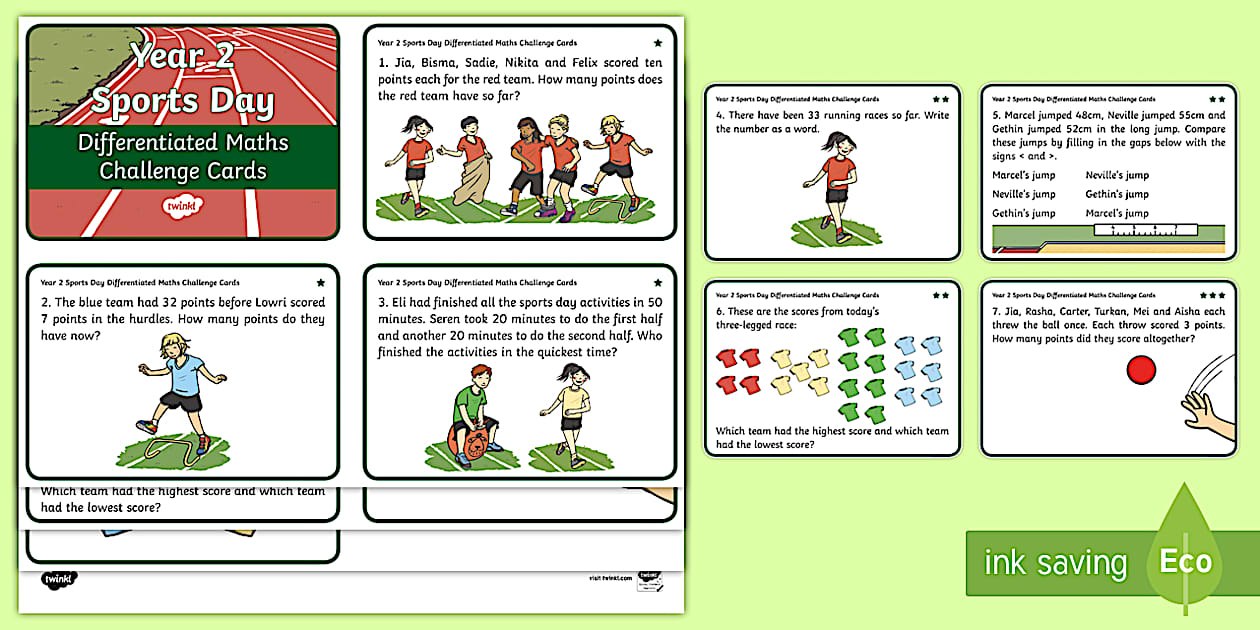 Year 2 Sports Day Maths Differentiated Challenge Cards