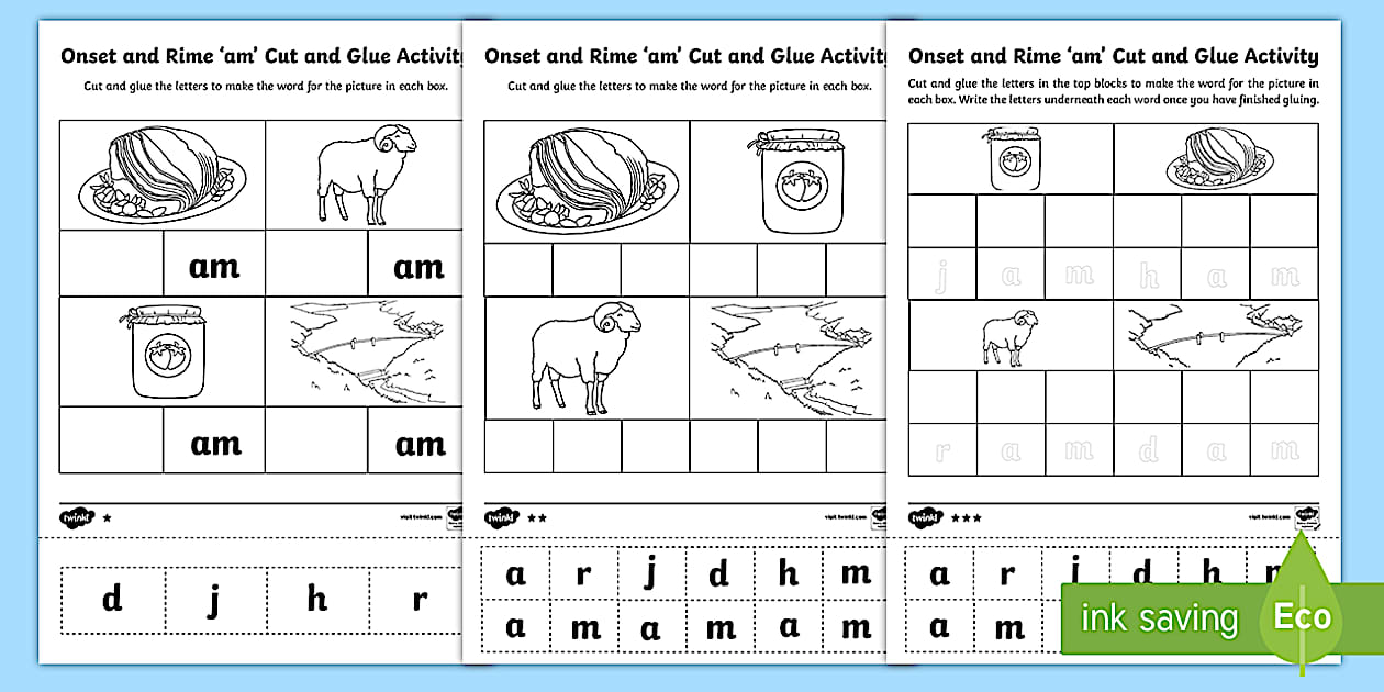TAS 'am' Onset and Rime Differentiated Worksheets - Twinkl