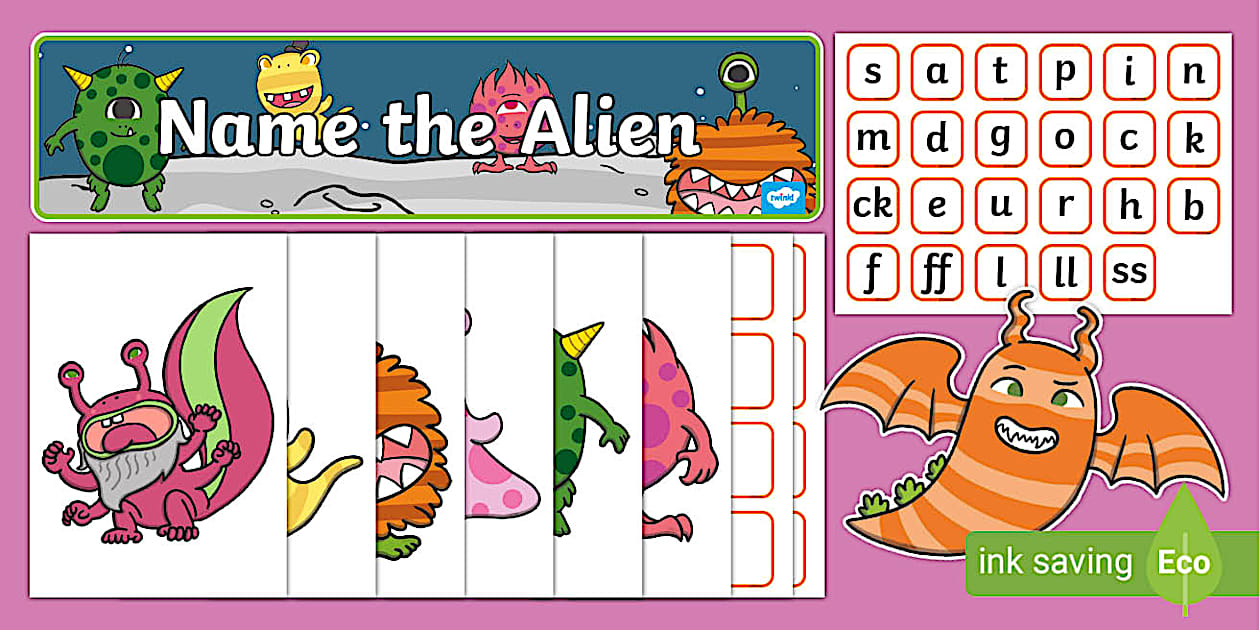 Cursive Phase 2 Phonics 'Name the Alien' Interactive Display Pack
