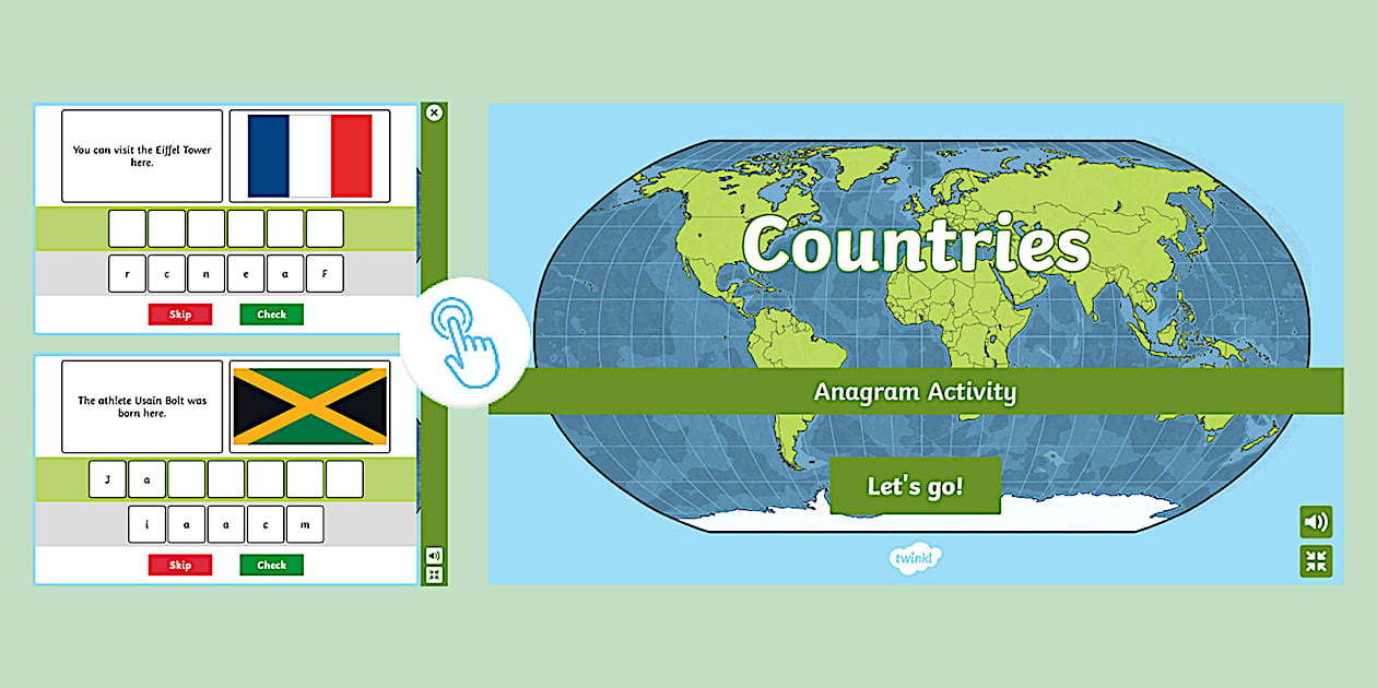 Countries Interactive Anagram Activity - Twinkl - KS2