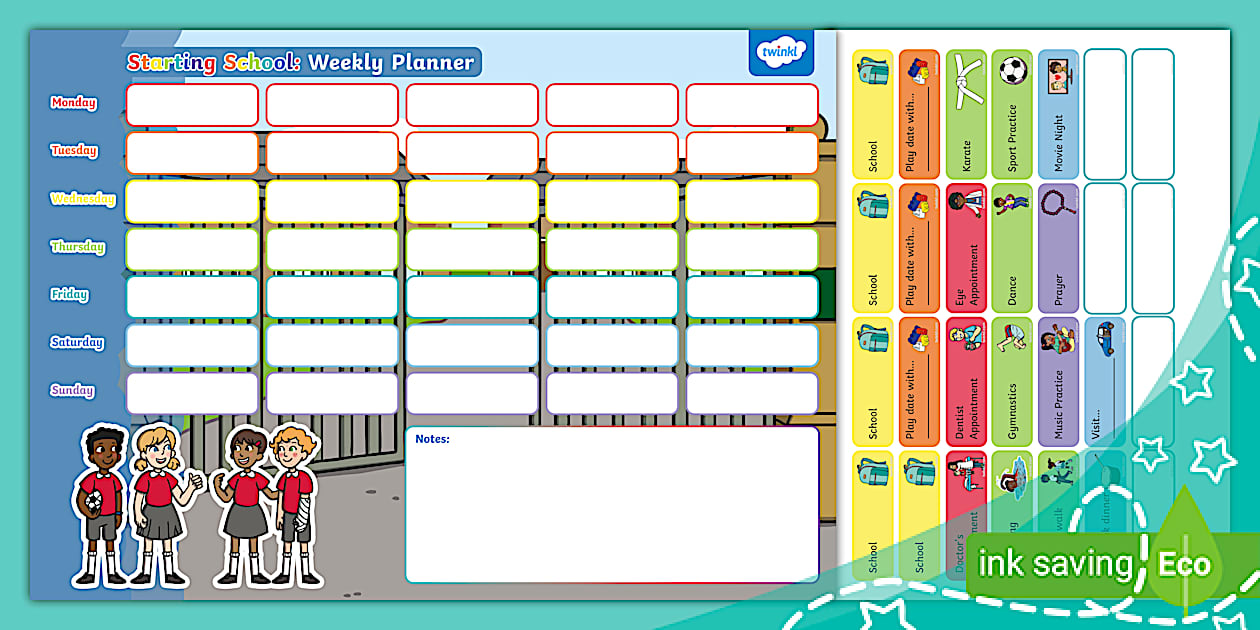 Download A Free Starting School 7-Day Kids Weekly Planner
