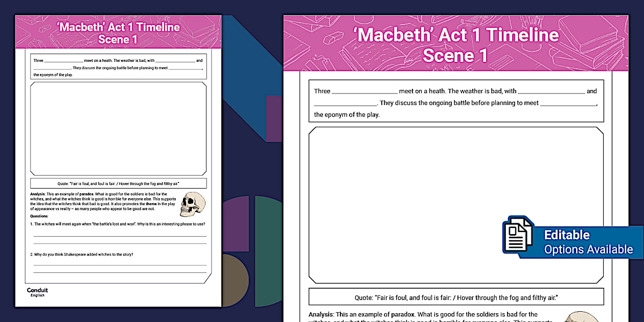 Macbeth Act 1 Scene 1 Timeline Activity Sheet (teacher made)