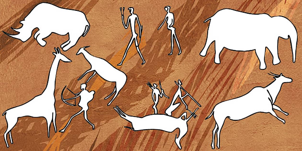 Bushmen Cave Painting Outlines - Cave Drawings - Twinkl
