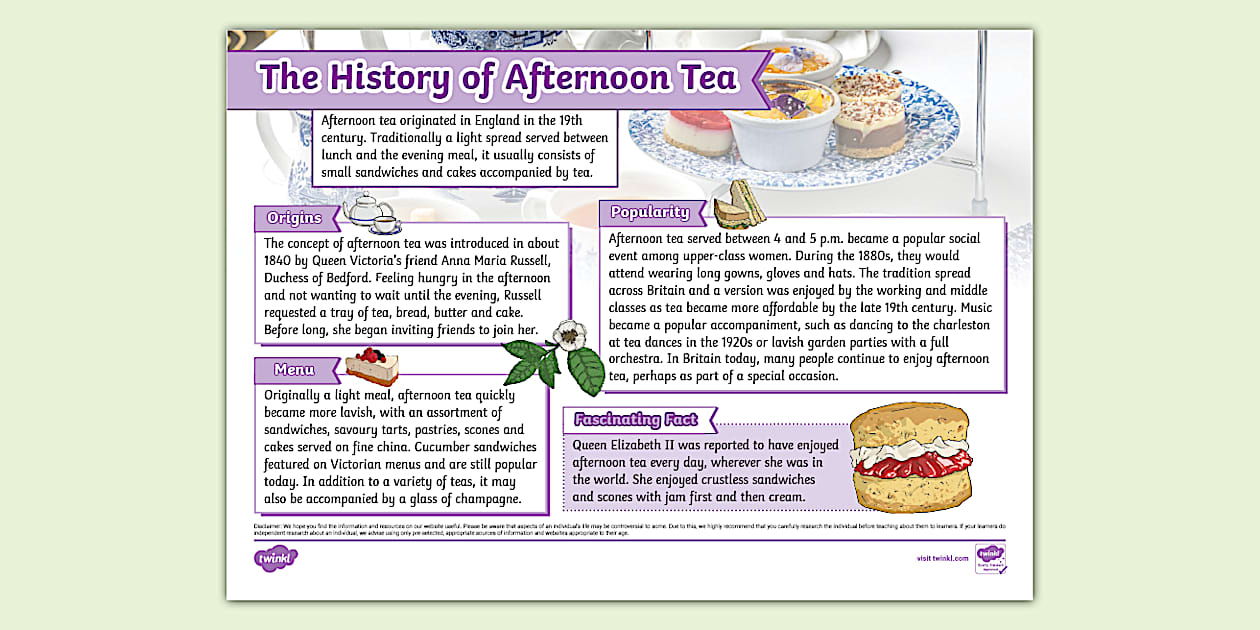 The History of Afternoon Tea Fact File - Twinkl - KS2
